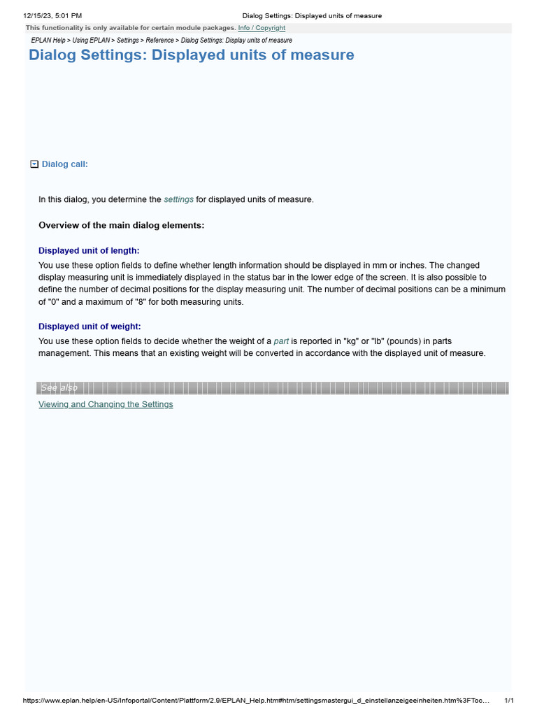 EPLAN - Dialog Settings - Displayed Units of Measure | PDF | Computers | Technology & Engineering