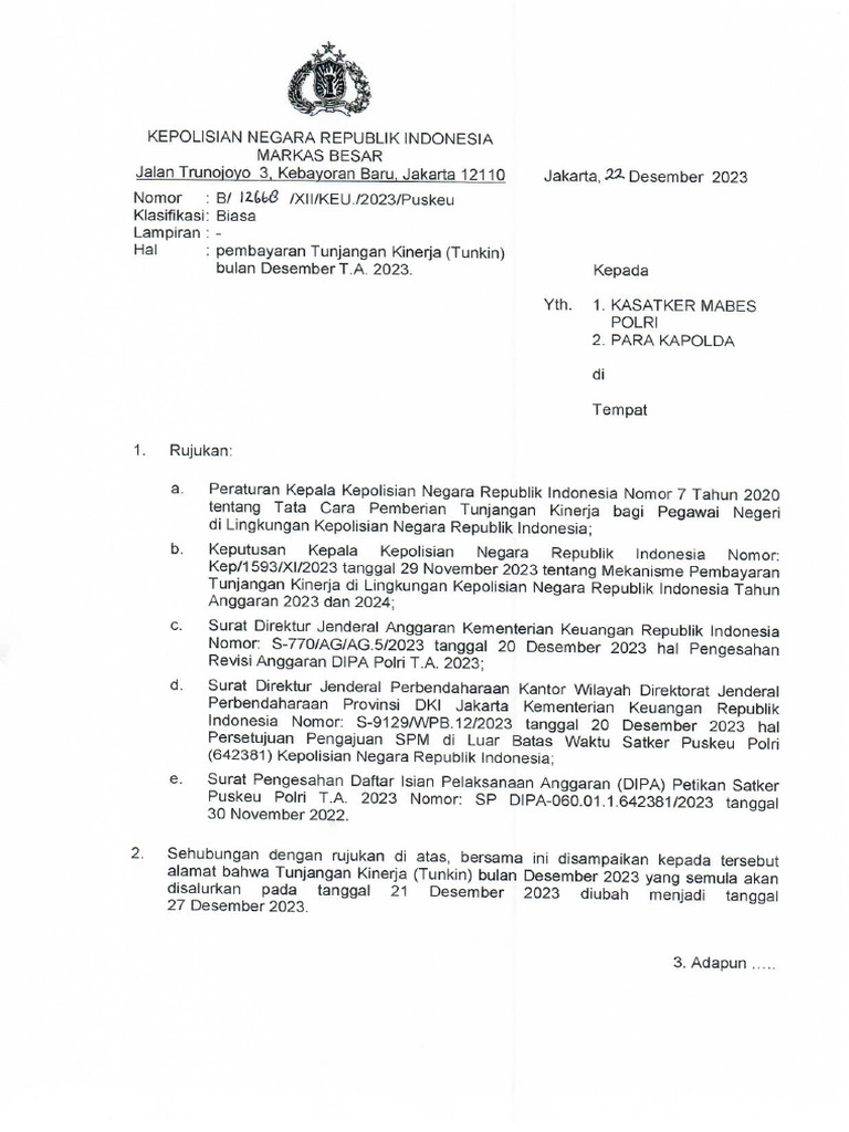 Pembayaran Tunkin Desember T.A. 2023 | PDF