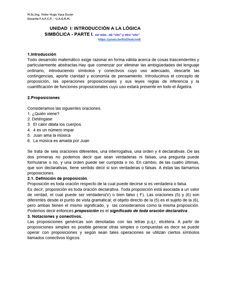 Tema 2 Introducción A La Lógica Simbólica | PDF | Proposición | Si y ...
