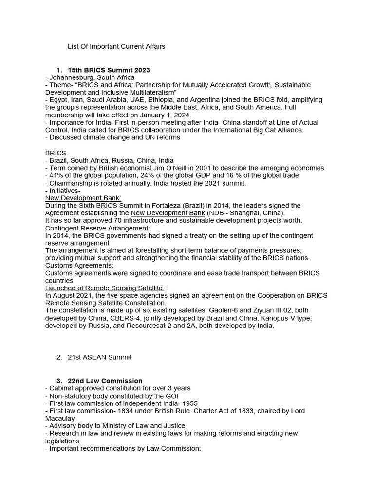 Important Current Affairs Overview | PDF | Politics | Social Science