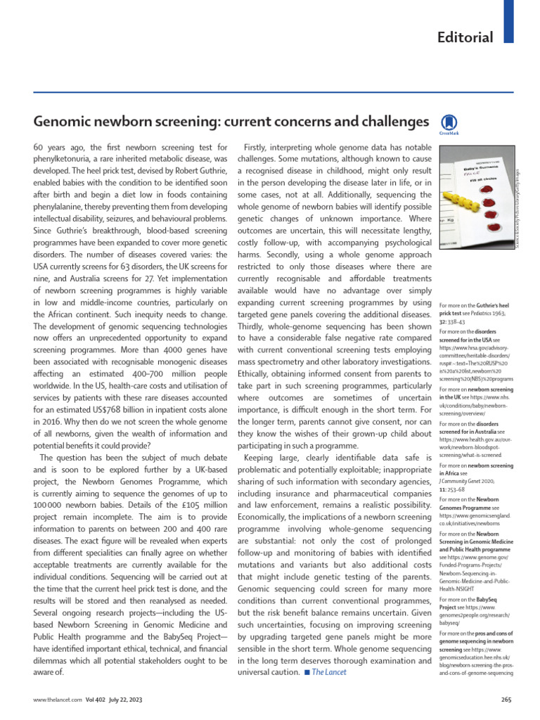 Genomic Newborn Screening Current Concerns and CH | PDF