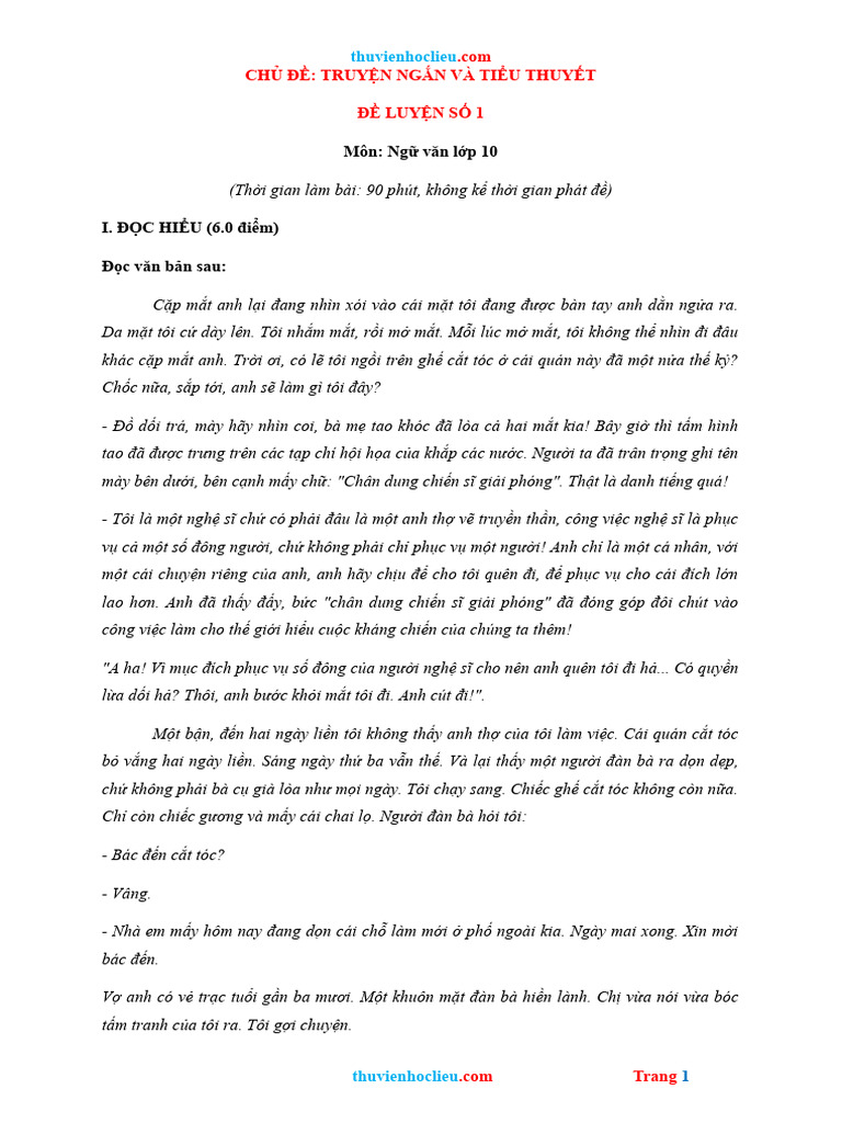 Bo de Luyen Doc Hieu Viet Van 10 Phan Truyen Ngan Va Tieu Thuyet Co Dap ...