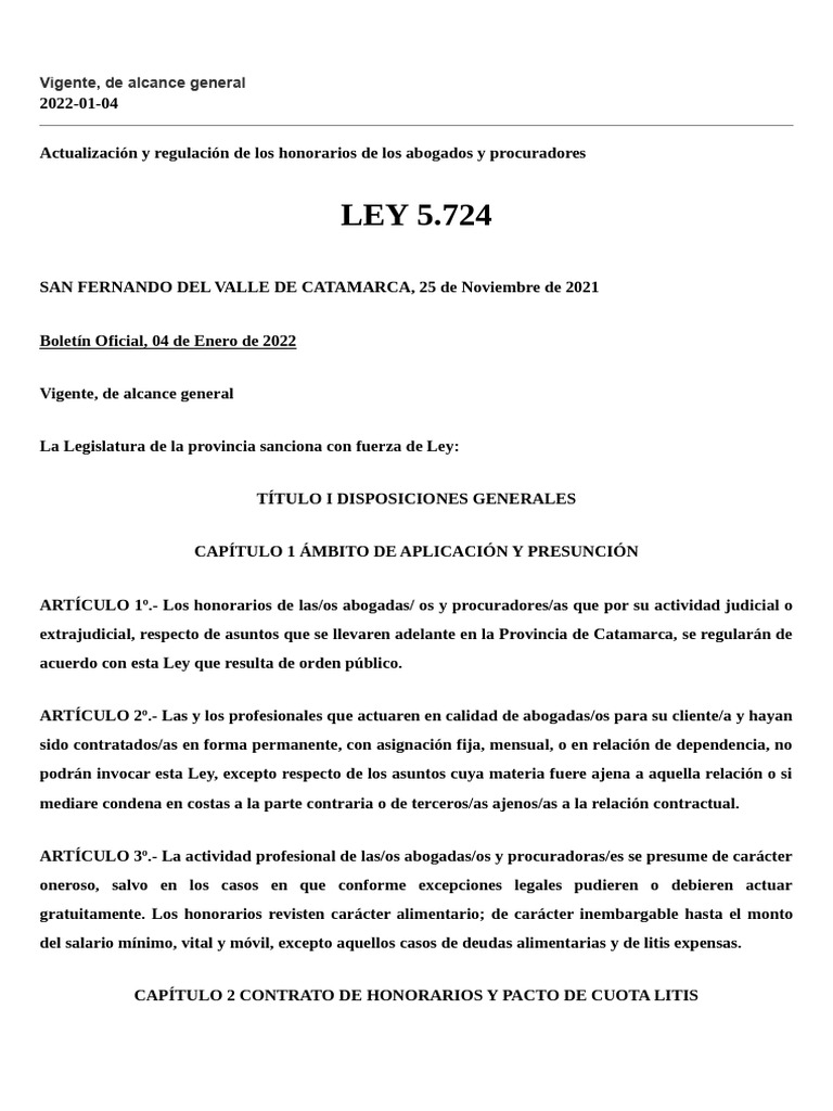 Ley 5724 Catamarca (Ley de Honorarios) | PDF | Sentencia (ley ...