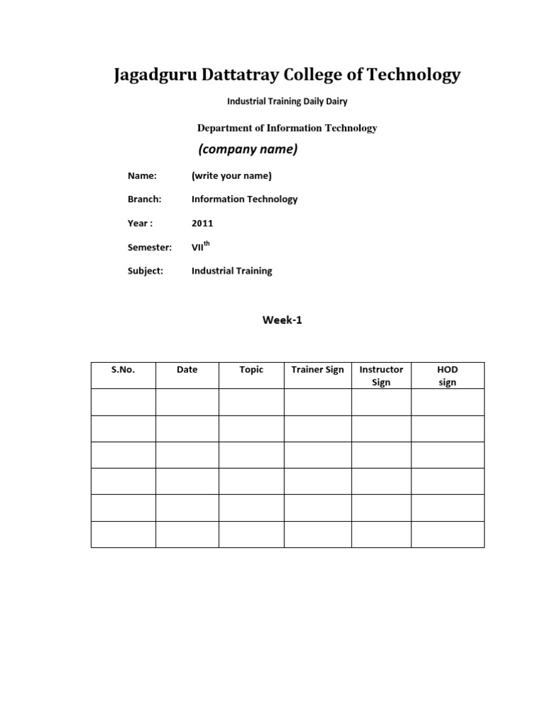 Industrial Training Diary Template IT | PDF