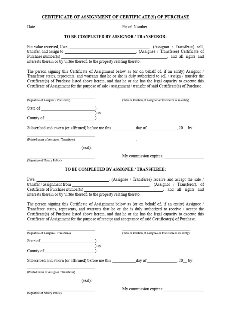 Certificate of Assignment Template | PDF | Assignment (Law) | Private Law