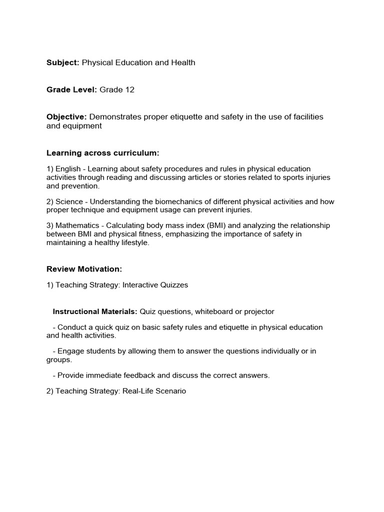 Lesson Plan | PDF | Physical Education | Learning