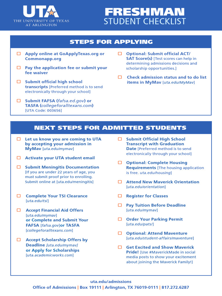 Freshman 2023 2024 Checklist | PDF