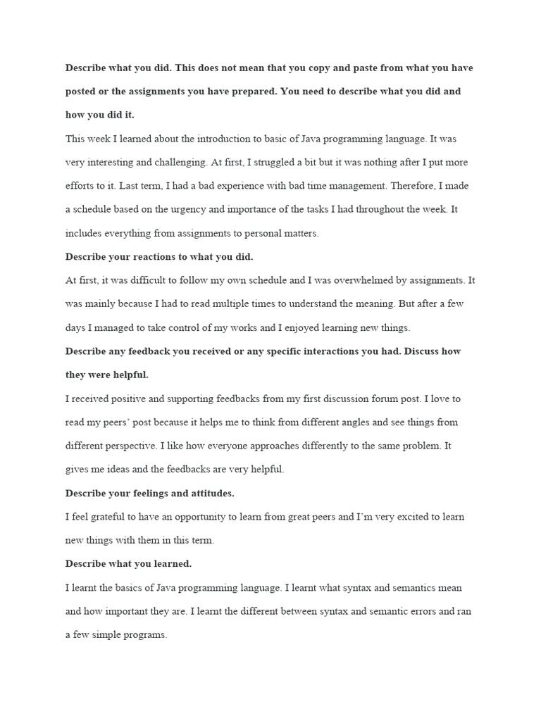 Cs1102 Learning Journal Unit1 Pdf Experience Learning 