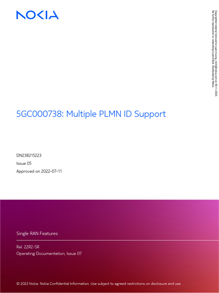 5GC000738 Multiple PLMN ID Support | PDF | Computer Network | Lte (Telecommunication)