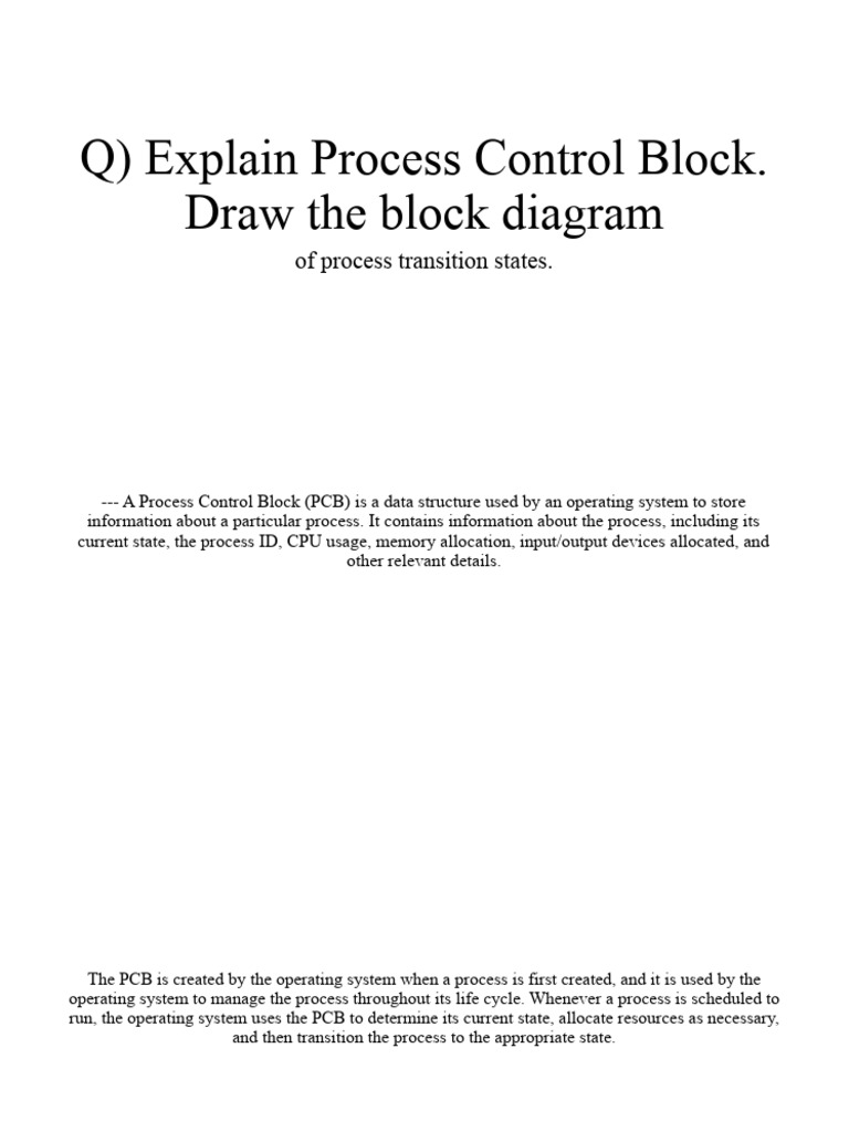 Q) Explain Process Control Block. Draw The Block Diagram: of Process ...