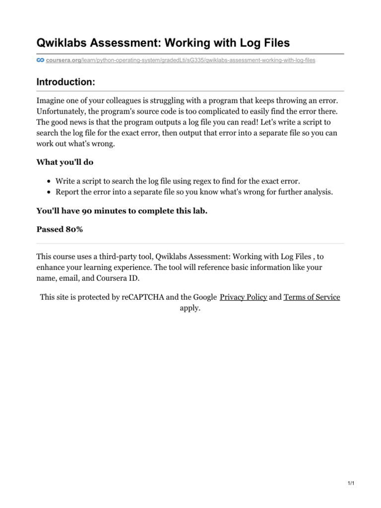 Qwiklabs Assessment Working With Log Files | PDF