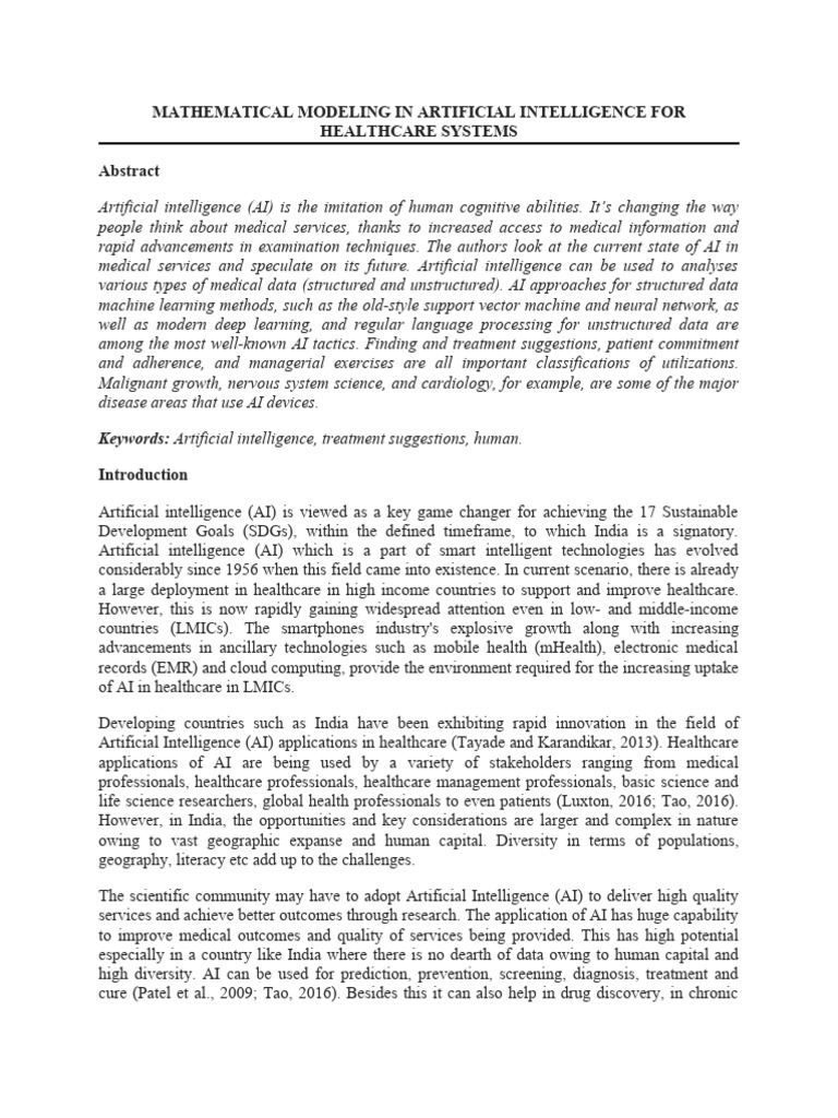 paper MATHEMATICAL MODELING IN ARTIFICIAL INTELLIGENCE FOR HEALTHCARE SYSTEMS | PDF ...
