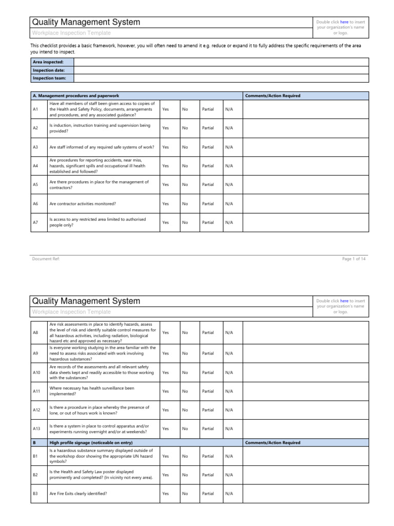 Workplace Inspection Template | PDF