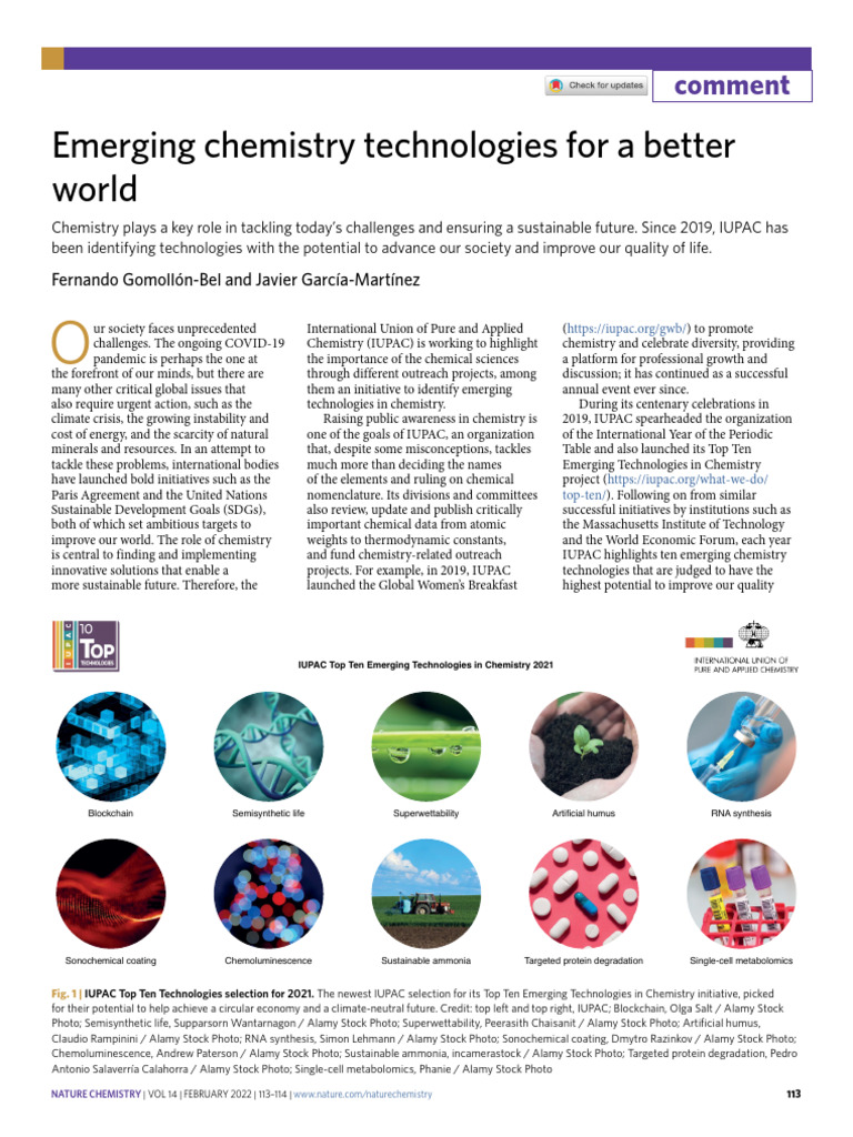IUPAC's Top 10 Emerging Chemistry Technologies 2021 | PDF ...