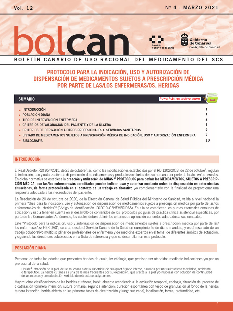 BOLCAN MARZO 2021. Protocolo Heridas | PDF | Herida | Medicamentos con ...