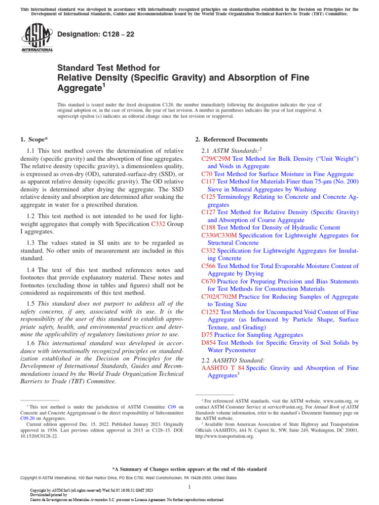 Astm C128-22 | Download Free PDF | Density | Physical Sciences