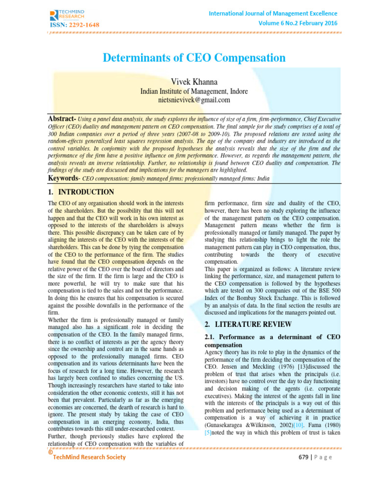 Determinants of CEO Compensation | PDF