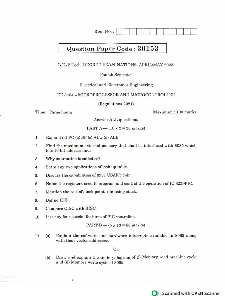 Ee3404 MPMC University Question | PDF