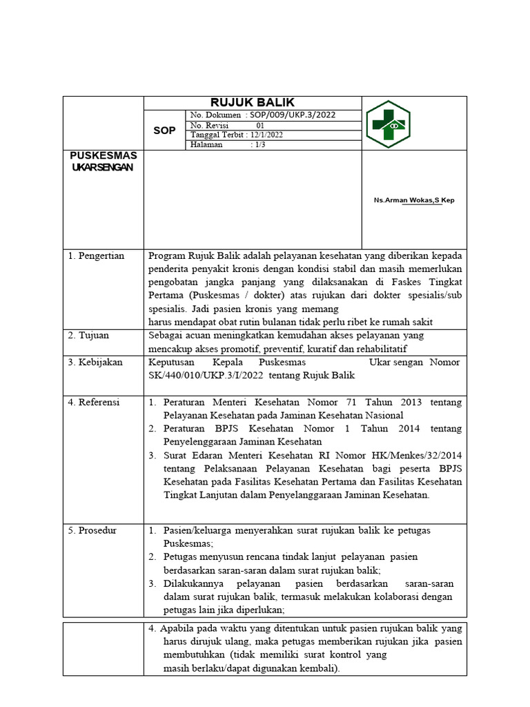 3.7.2.a.SOP RUJUK BALIK (2022) | PDF