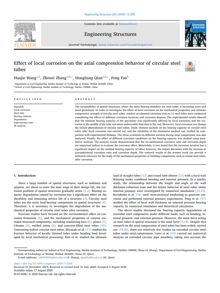 Effect of Local Corrosion On The Axial Compression Behavior of Circular Steel | PDF