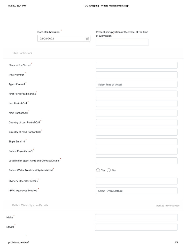 Ballast Water Online Form | PDF