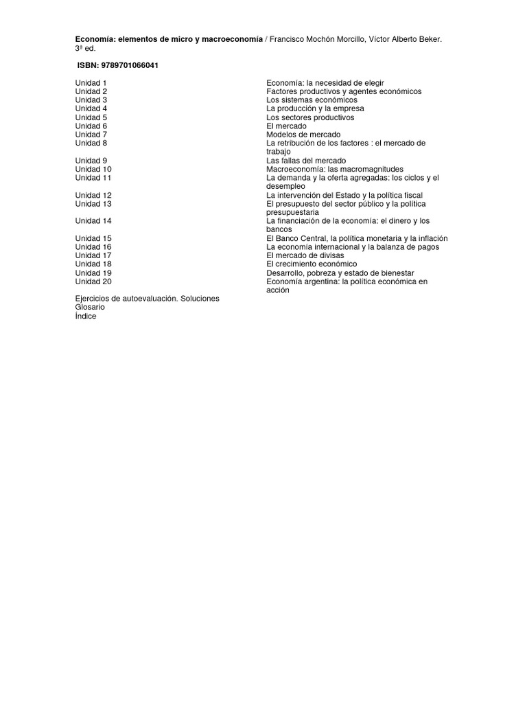 Economía: Elementos de Micro y Macroeconomía / Francisco Mochón Morcillo, Víctor Alberto Beker | PDF