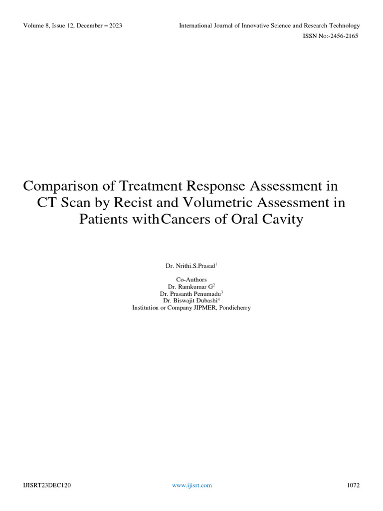 CT Volumetry vs RECIST in Oral Cancer | PDF | Tongue | Radiation Therapy