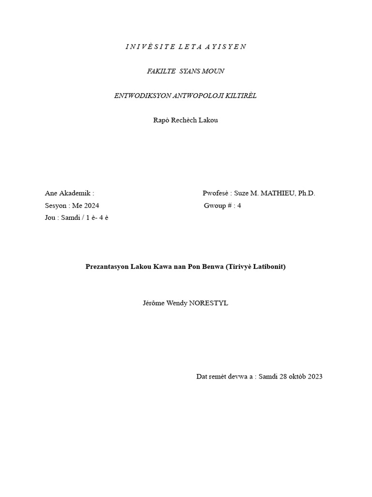 Rapò Rechèch Sou Lakou Wendy NORESTYL | PDF