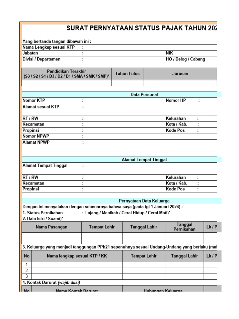 Formulir Surat Pernyataan Status Pajak 2024-1 | PDF