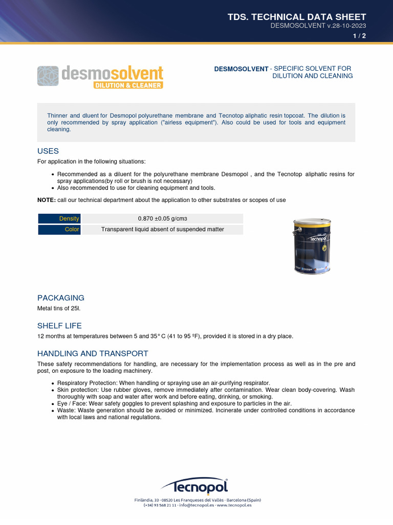 Tds en Desmosolvent | PDF | Technology & Engineering