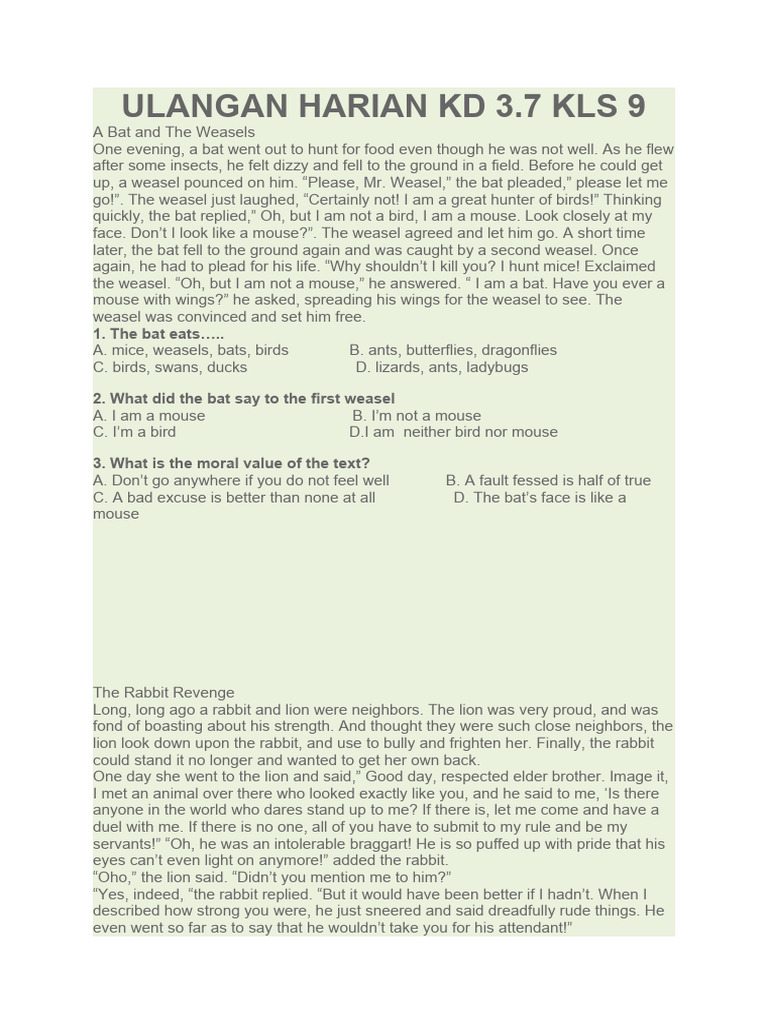 Ulangan Harian KD 3 | PDF