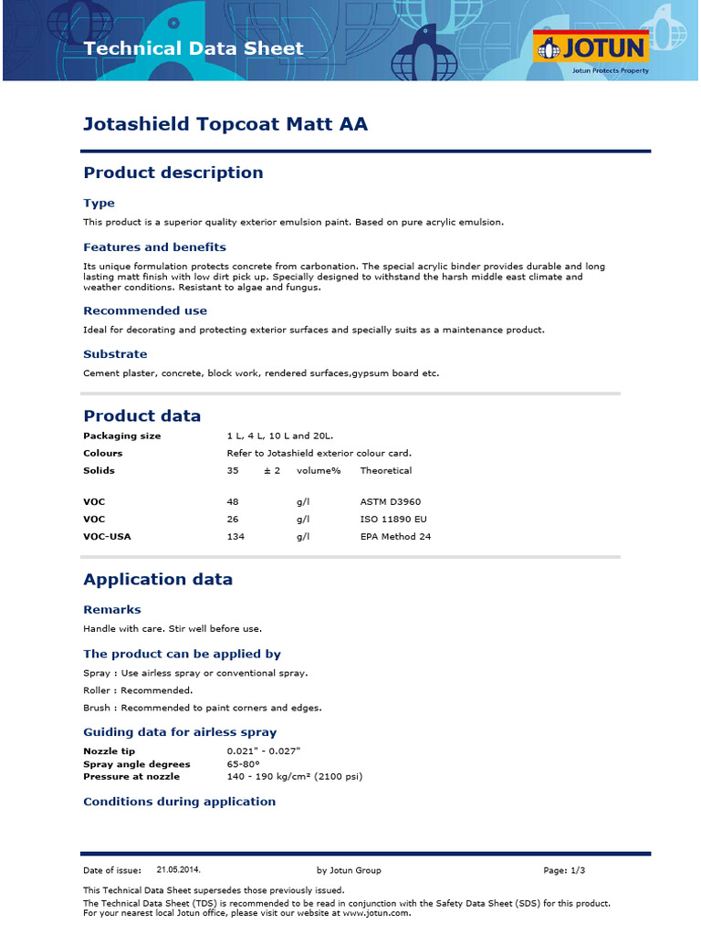 Jotashield Topcoat Matt AA: Technical Data Sheet | PDF | Paint ...