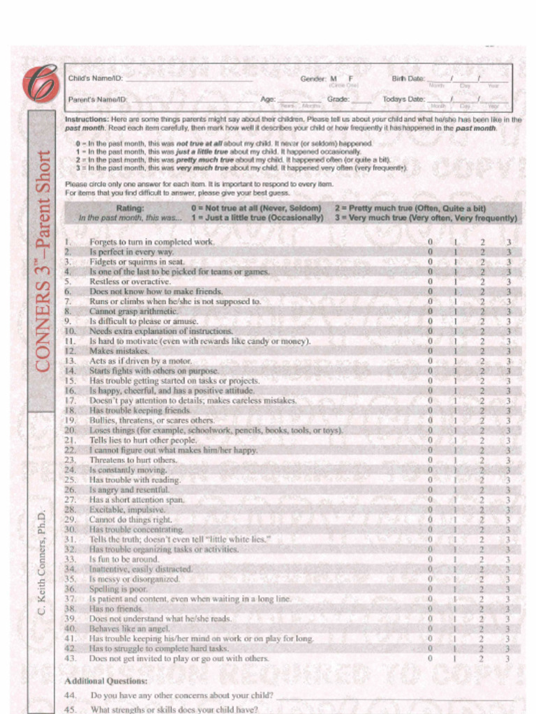 Conners 3 - Parent Short | PDF