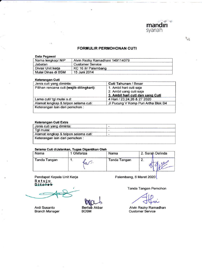 Form Cuti - 20200306 - 0001 | PDF