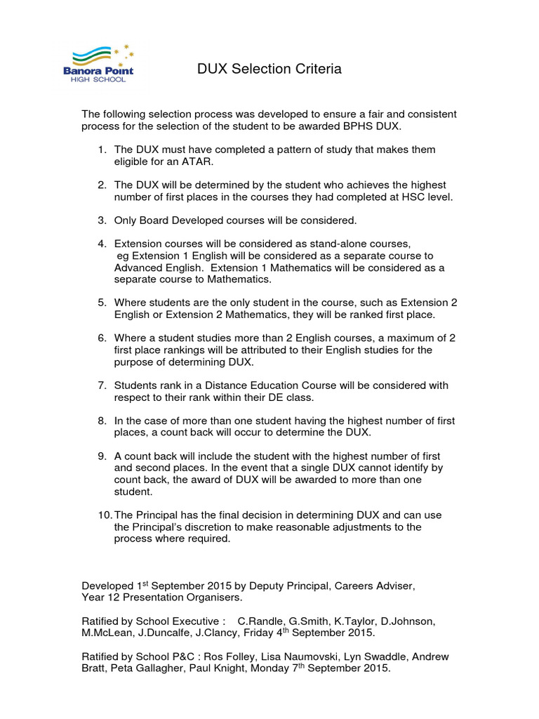 DUX Selection Criteria | PDF