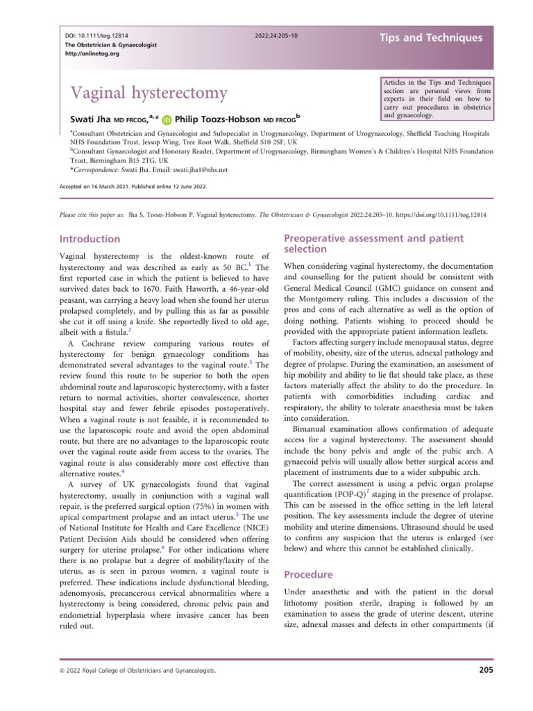 TOG Vaginal Hysterectomy | PDF | Uterus | Medicine