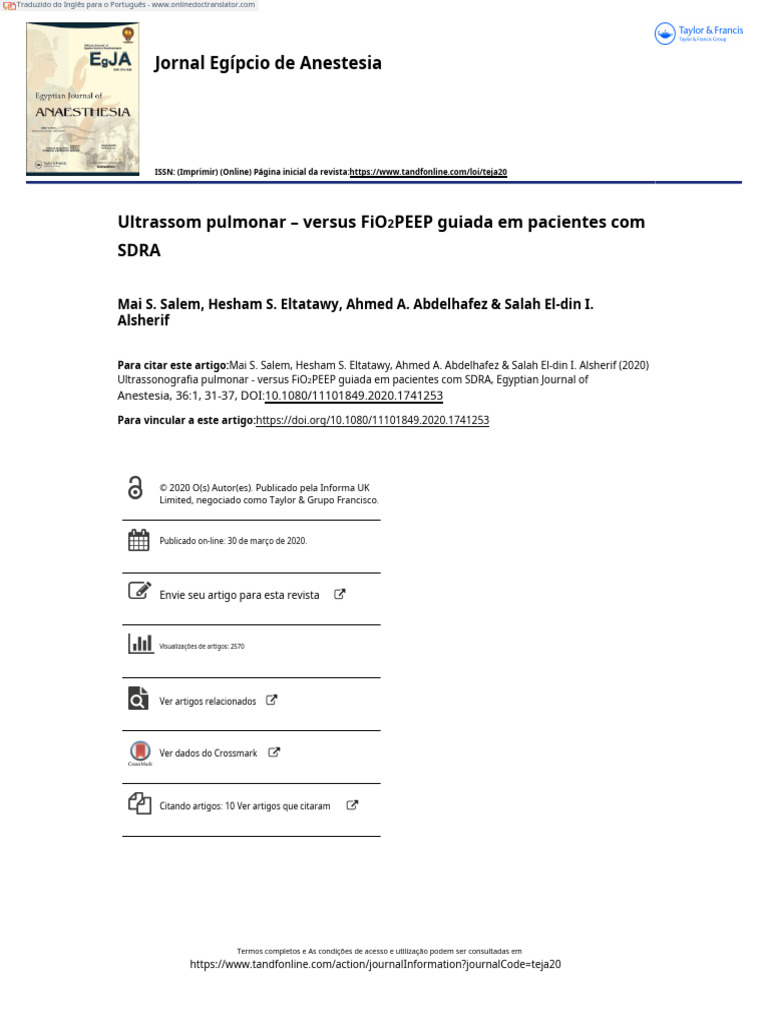 Lung Ultrasound - Versus FiO2-guided PEEP in ARDS Patients - En.pt | PDF