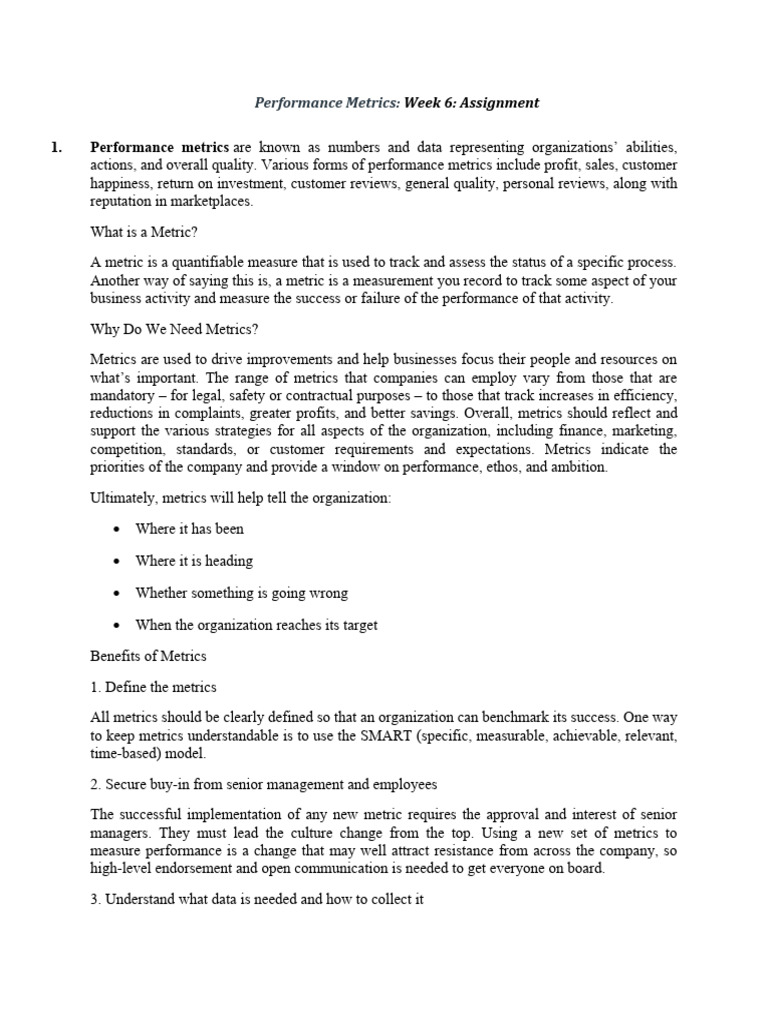 Performance Metrics WEEK 1 ASSIGNMENT | PDF