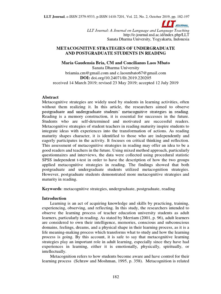 Metacognitive Strategies of Undergraduate and Postgraduate Students in ...