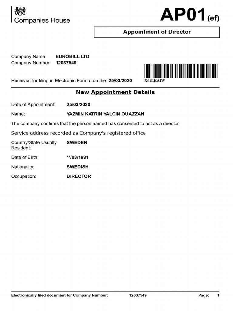 Yazmin Ouazzani, Eurobill LTD | PDF