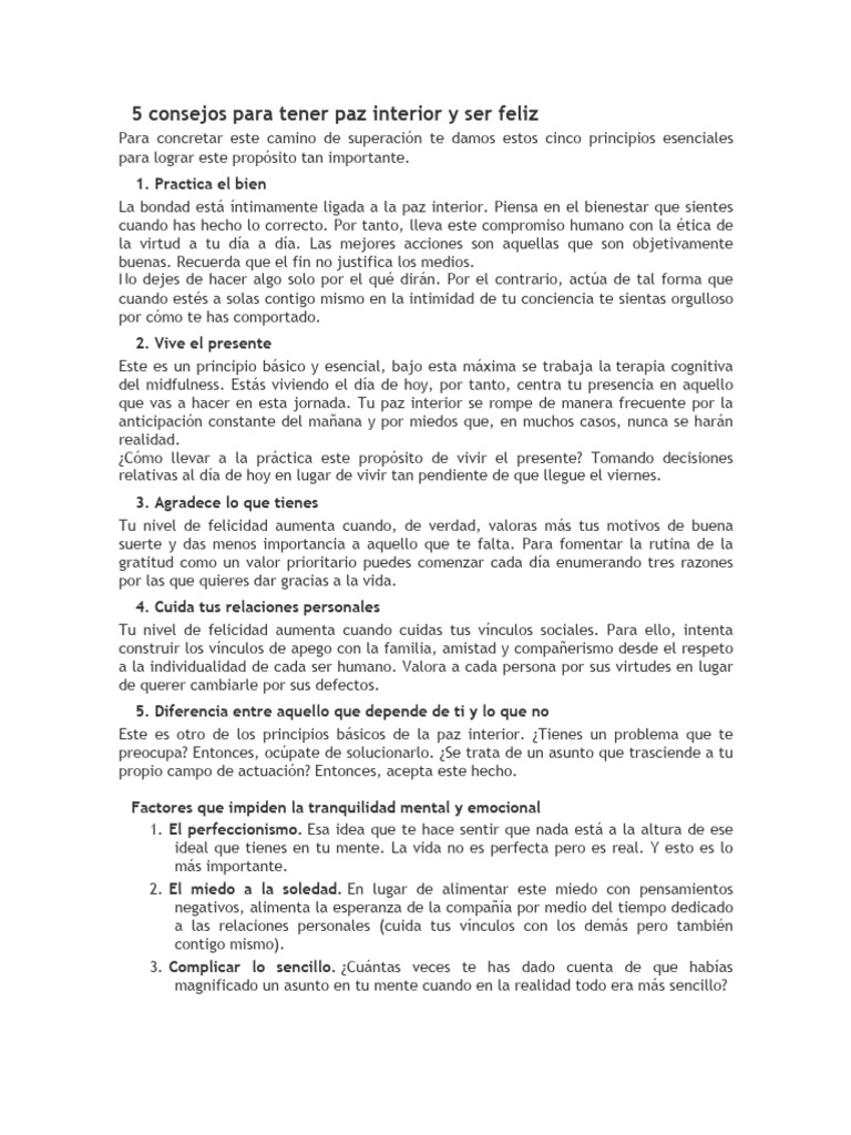 5 consejos para tener paz interior y ser feliz | PDF | Mente | Paz