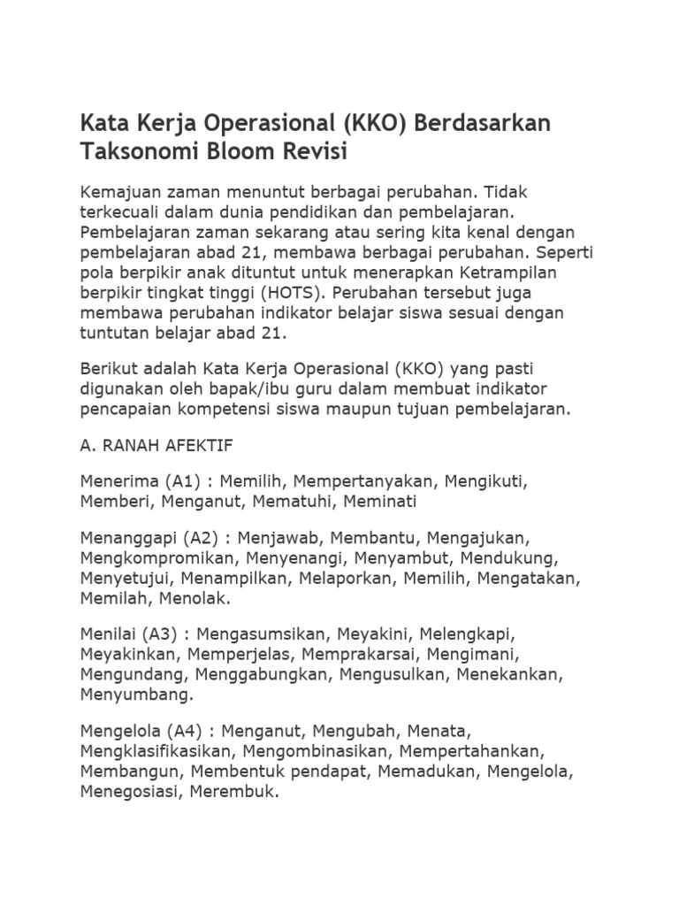 Kata Kerja Operasional (KKO) | PDF