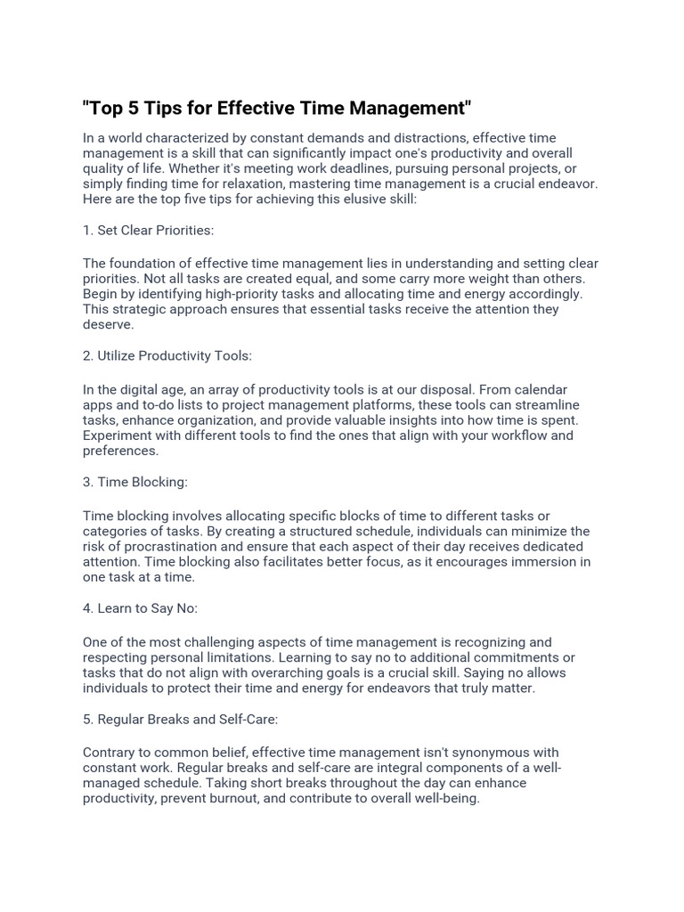Top 5 Tips For Effective Time Management | PDF | Career & Growth