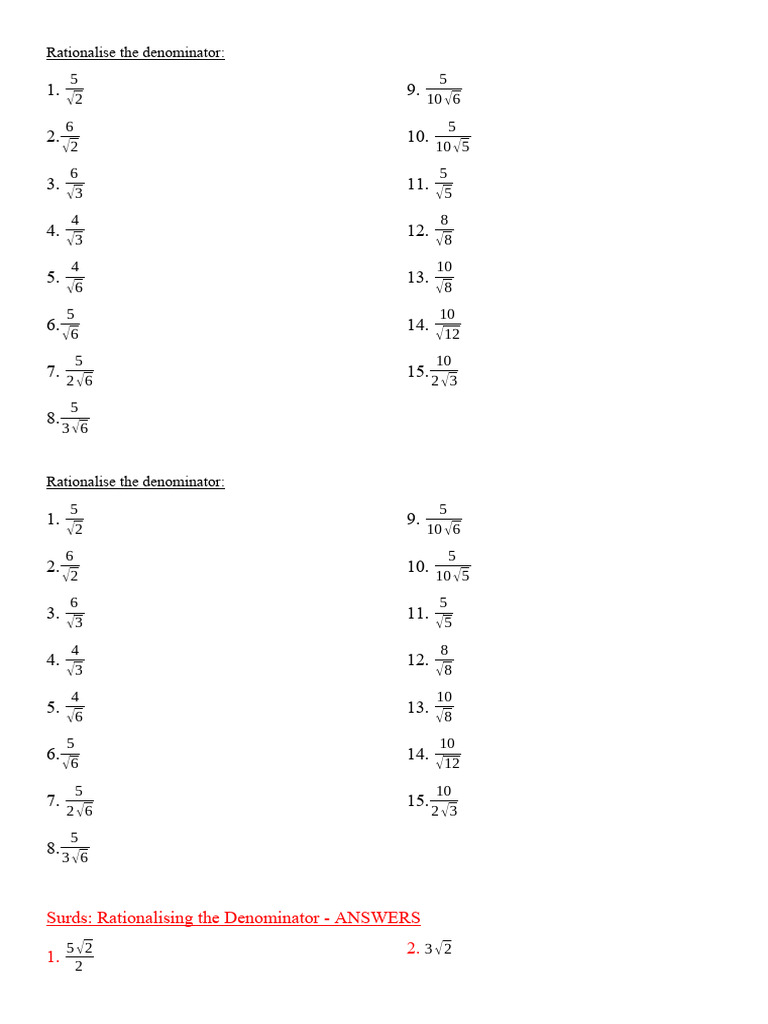 Surds Rationalising The Denominator | PDF