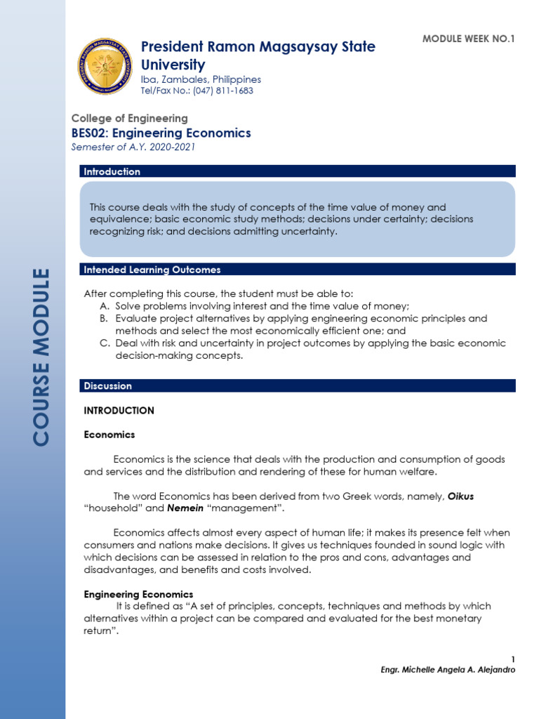 EngineeringEconomics 1st Week | PDF | Long Run And Short Run | Economics