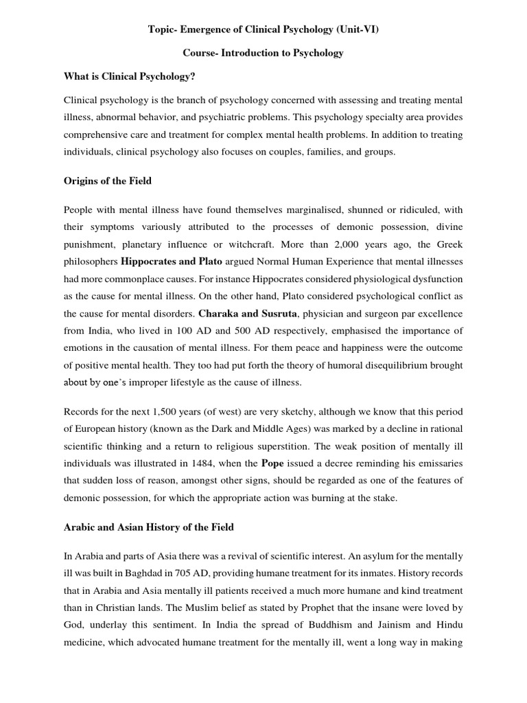 History of Clinical Psychology | PDF | Clinical Psychology | Psychology History of Clinical Psychology | PDF | Clinical Psychology | Psychology