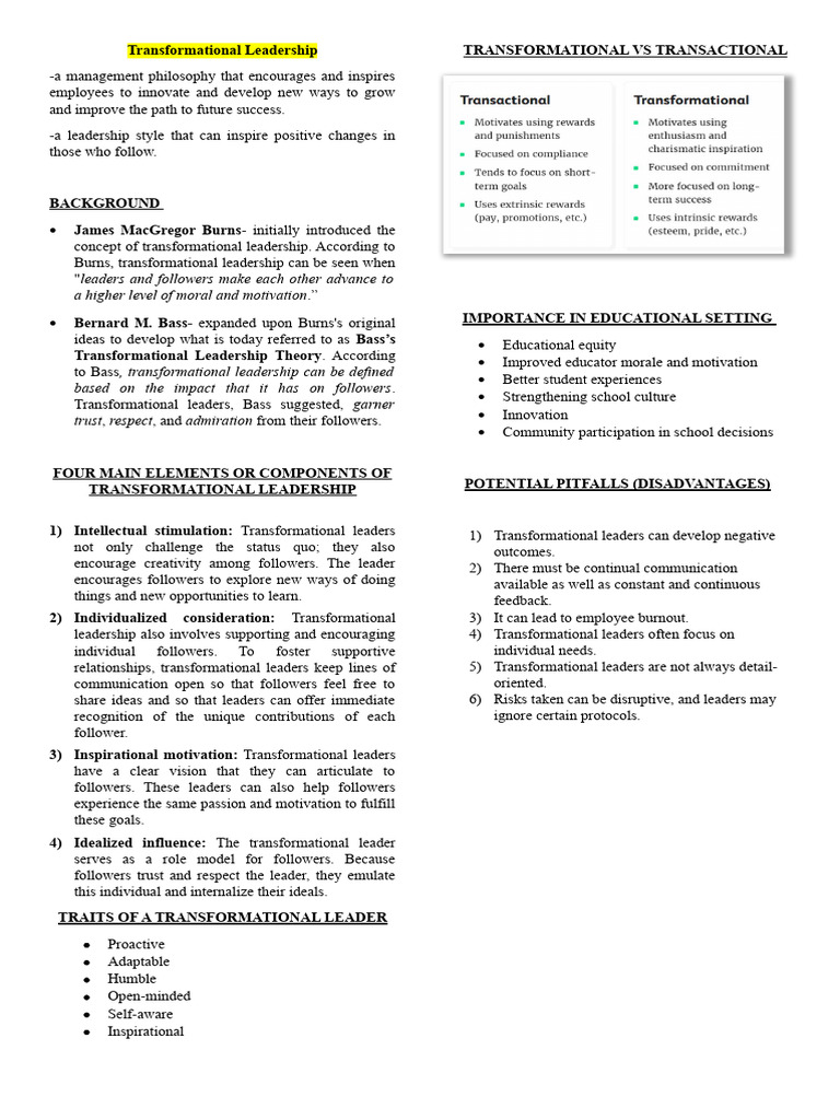 Transformational Leadership Docs | PDF | Transformational Leadership ...