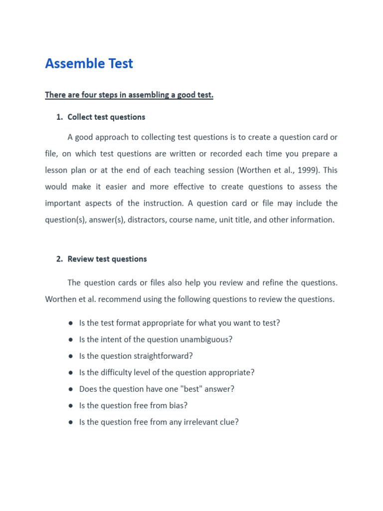 Assemble, Analyze and Revise Test | PDF | Multiple Choice | Learning