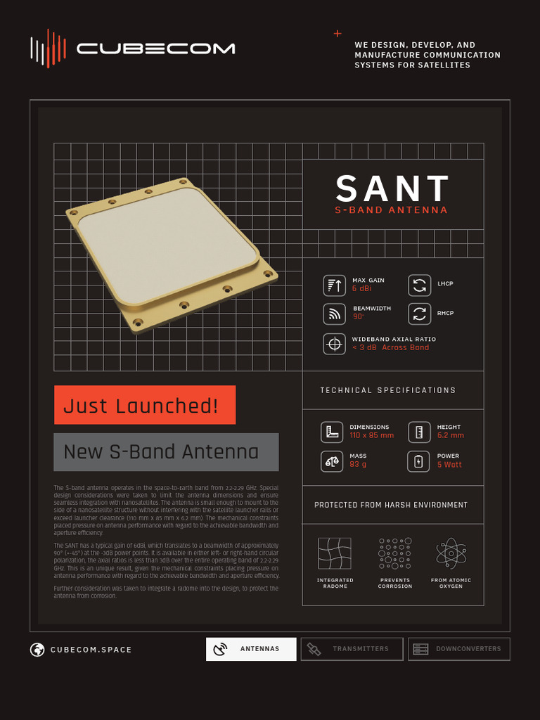 Satsearch Datasheet 0kba1b Cubecom Sant | PDF