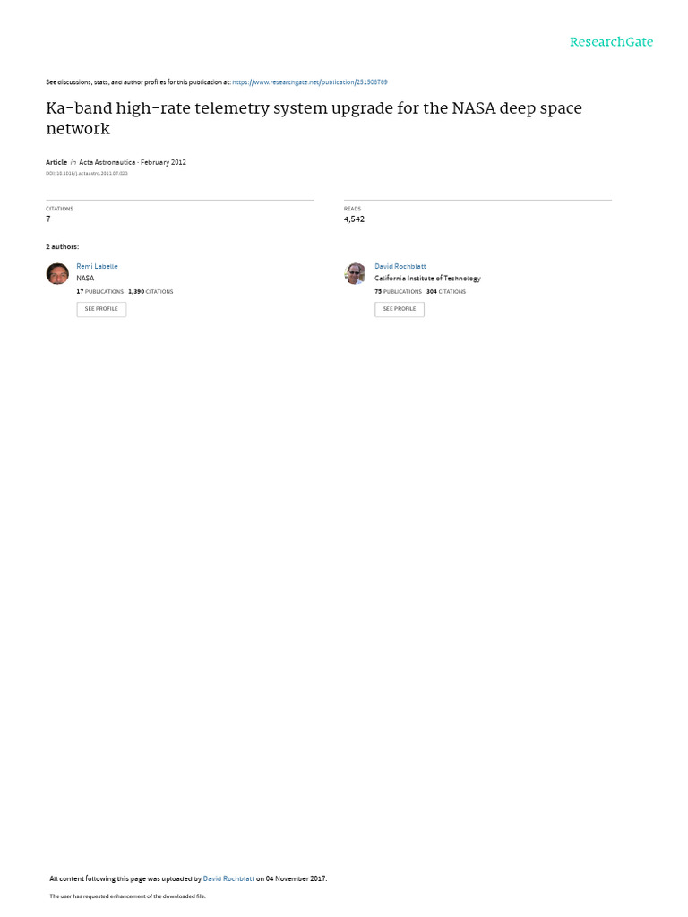 Ka-Band High-Rate Telemetry System Upgrade For The | PDF | Nasa Deep ...